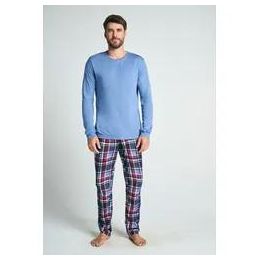 Pyjama Jockey "Night & Day", Damen, Gr. 3XL, blau (blau check), Single Jersey, Obermaterial: 50% Baumwolle, 50% Modal, kariert, unifarben, bequem lang, Rundhals, abgesteppte Kante, Homewear-Sets Pyjama, Elastikbund mit Kordelzug, Seitentaschen, Langarmshirt mit Rundhals