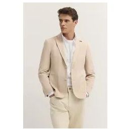 Sakko Bugatti, Herren, Gr. 56, beige (30, beige), 52% Viskose, 29% Polyester, 18% Baumwolle, 1% Elasthan, unifarben, normal, Manschette, Sakkos Sakko, mit Reverskragen und Stretch