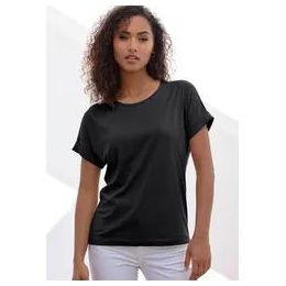 T-Shirt Copenhagen Studios "mit dezentem Logoprint hinten", Damen, Gr. M (38), schwarz, Single Jersey, Obermaterial: 100% Baumwolle, unifarben, bequem, Rundhals, mit Aufschlag Aufschlag, Shirts T-Shirt, aus softer Jersey-Qualit&auml;t mit Bio-Baumwolle