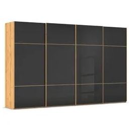 Schwebet&uuml;renschrank Rauch "Kleiderschrank Schrank Garderobe Schlafzimmerschrank SCALE-TRIO", schwarz (asteiche, glas schwarz, griffleisten asteiche), B:360cm H:223cm T:68cm, Holzwerkstoff, Schr&auml;nke, Schwebet&uuml;renschrank, edle dreigeteilte Front mit 2 Zierleisten Glasfront MADE IN GERMANY