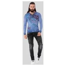Cipo & Baxx T-Shirt CIPO & BAXX "Sweatshirts", Herren, Gr. M, blau, 95% Baumwolle, 5% Elasthan, bedruckt, regular fit, V-Ausschnitt, Shirts T-Shirt, mit Knopfleiste am Ausschnitt