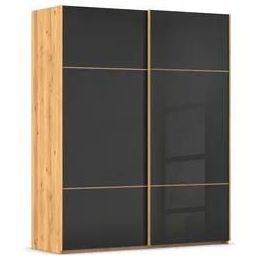 Schwebet&uuml;renschrank Rauch "Kleiderschrank Schrank Garderobe Schlafzimmerschrank SCALE-TRIO", schwarz (asteiche, glas schwarz, griffleisten asteiche), B:181cm H:223cm T:67cm, Holzwerkstoff, Schr&auml;nke, Schwebet&uuml;renschrank, edle dreigeteilte Front mit 2 Zierleisten Glasfront MADE IN GERMANY
