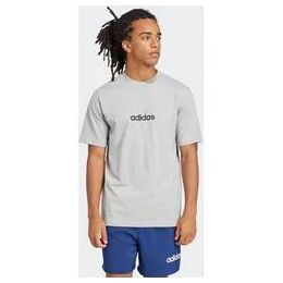 T-Shirt Adidas SPORTSWEAR "ESSENTIALS LINEAR SINGLE JERSEY", Herren, Gr. S, grau (medium grau heather, schwarz), Obermaterial: 100% Baumwolle, normal, Rundhals, Shirts T-Shirt, &uuml;berschnittene Schultern, Kurzarmdesign, aus Baumwolljersey
