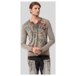 Cipo & Baxx T-Shirt CIPO & BAXX "Sweatshirts", Herren, Gr. M, braun, 95% Baumwolle, 5% Elasthan, bedruckt, regular fit, V-Ausschnitt, Shirts T-Shirt, mit Knopfleiste am Ausschnitt