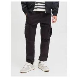 Jack & Jones Cargohose JACK & JONES "JPSTKANE JJJONNIE CUFFED CARGO", Damen, Gr. 29, L&auml;nge 32, schwarz, Web, Obermaterial: 98% Baumwolle, 2% Elasthan, unifarben, loose fit kn&ouml;chellang, Hosen Cargohose