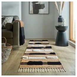 Teppich FLAIR RUGS "Medina Blocks, mit abstrakten Linien", grau (monochrome), B:60cm H:22mm L:230cm, Jute, Wolle, Teppiche, Teppich, aus Jute/-und Wollmischung, mit Hoch-Tief-Struktur, gemustert
