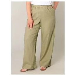 Leinenhose Base Level Curvy "Yula", Damen, Gr. 54/56, N-Gr, soft army, Web, Obermaterial: 55% Leinen, 45% Viskose, unifarben, loose fit lang, Hosen, Sommerhose, Leinen-Viskose-Mix, mit elastischem Bund