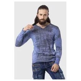 Cipo & Baxx T-Shirt CIPO & BAXX "Sweatshirts", Herren, Gr. M, blau, 100% Baumwolle, meliert, regular fit, V-Ausschnitt, Shirts T-Shirt, im Batik-Design