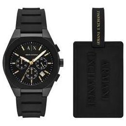 Giorgio Armani Chronograph ARMANI EXCHANGE "SYNC", schwarz (schwarz, schwarz), Armbanduhren, Damen, Chronograph, Quarzuhr, Armbanduhr, Herrenuhr, Silikonarmband, Geschenkidee, Tag