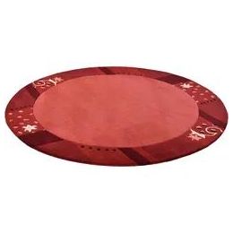 Wollteppich Theko "Royal Ganges", rot, H:13mm &Oslash;:200cm, Viskose, Wolle, Teppiche, reine Wolle, mit Bord&uuml;re, ideal im Wohnzimmer & Schlafzimmer