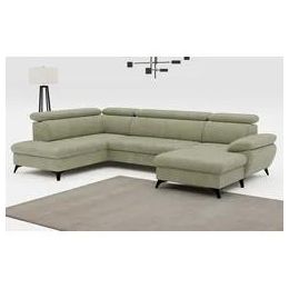 Wohnlandschaft COTTA "Hudson U-Form, B: 324 cm", gr&uuml;n, B:324cm T:207cm, Sofas, Wohnlandschaft, mit Kopfteilverstellung, optional Bettfunktion & Bettkasten