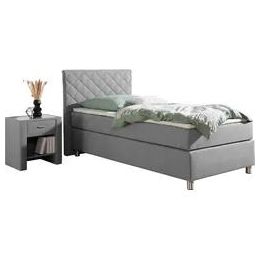 Boxspringbett Home Affaire "Bernard, in verschiedenen Breiten", grau, B:108cm L:208cm, Komplettbetten, Boxspringbett, inkl. Topper, Matratze in H2, H3 oder H4 erh&auml;ltlich