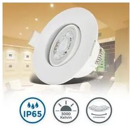 B.K.LICHT LED Einbauleuchte "6er Set Bad Einbaustrahler, IP65, Schwenkbare Deckenspots", wei&szlig;, 1, &Oslash; 9cm H: 4,2cm, 6 Stk., Leuchten, 3.000K, 480Lm, 4,9W, Kunststoff, 9 x 4,2 cm, LED Einbaustrahler LED Deckeneinbaustrahler