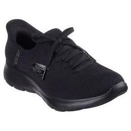 Slip-On Sneaker Skechers "SUMMITS-NEW DAILY", Damen, Gr. 43, schwarz (schwarz, uni), Textil, Schuhe, Slipper, Freizeitschuh in veganer Verarbeitung