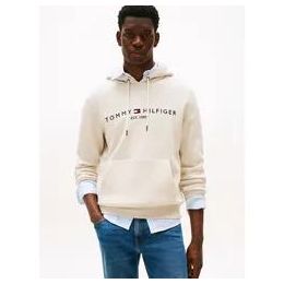 Kapuzensweatshirt Tommy Hilfiger "TOMMY LOGO", Herren, Gr. L, beige (heatherot oatmilk), Sweatware, Obermaterial: 64% Baumwolle, 36% Polyester, gerade, unten schmal h&uuml;ftlang, Rundhals, angesetztes B&uuml;ndchen, Sweatshirts, unifarben, casual, regular fit, Baumwollmix, Kapuze