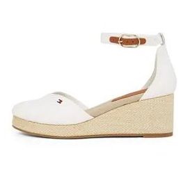 Keilsandalette Tommy Hilfiger "FLAG CLOSED TOE MID WEDGE ESPAD", Damen, Gr. 42, braun (ecru, braun), Baumwolle, Leder, Schuhe, Riemchensandale, Sommerschuh mit verstellbarer Schnalle