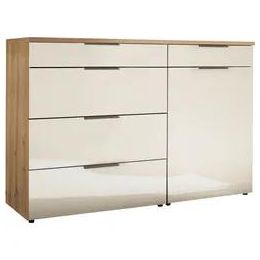 Kombikommode Wiemann "Como", bianco, eiche, dekor, glas champagner, schiefer, B:120cm H:91,2cm T:43cm, Floatglas, Holzwerkstoff, Metall, Sideboards, Kombikommode, vormontiert