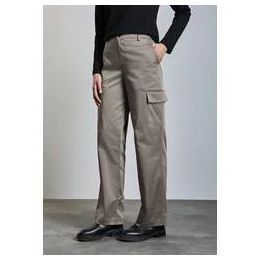 Cargohose Street One, Damen, Gr. 44, L&auml;nge 30, braun (ashen maple beige), Stoff, 56% Polyester, 42% Baumwolle, 2% Elasthan, unifarben, comfort fit lang, Hosen Cargohose, mit Satin Finish