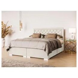 Bett Home Affaire "SACY mit Matratze und Topper, in 2 Breiten (160 und 180 cm)", beige (hellbeige), B:162cm H:121cm L:209cm, 100% Polyester, Betten, Bett, Boxspringbett mit Kopfteil, Bettkasten, Matratze (BFK/TFK) und Topper