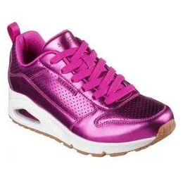 Sneaker Skechers "UNO-METALLIXS", Damen, Gr. 35, pink (magenta), Leder, metallic, Schuhe Sneaker, Keilsneaker, Plateausneaker, Schn&uuml;rschuh, Halbschuh im Metallic-Look