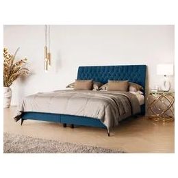 Bett Home Affaire "SYDNEE mit Matratze und Topper, in 2 Breiten (160 und 180 cm)", blau (dunkelblau), B:162,5cm H:122cm L:223cm, 100% Polyester, Betten, Bett, Boxspringbett mit Kopfteil, Bettkasten, Matratze (BFK/TFK) und Topper