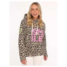 Sweater Zwillingsherz "Alissa LEO", Damen, Gr. L/XL (L/XL), beige (hellbeige), Sweatware, Obermaterial: 50% Baumwolle, 50% Polyester, comfort fit h&uuml;ftlang, V-Ausschnitt, Sweatshirts Sweater, mit SMILE Print