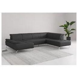 Wohnlandschaft Home Affaire "Caluna", schwarz, B:334cm H:81cm T:235cm, Sofas, Wohnlandschaft, Inkl.Sitztiefenverstellung, wahlweise mit Kopf- und Armteilverstellung
