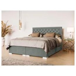 Bett Home Affaire "SACY mit Matratze und Topper, in 2 Breiten (160 und 180 cm)", grau, B:162cm H:121cm L:209cm, 100% Polyester, Betten, Bett, Boxspringbett mit Kopfteil, Bettkasten, Matratze (BFK/TFK) und Topper