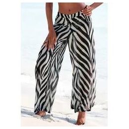 Strandhose French Connection, Damen, Gr. 40, N-Gr, schwarz (schwarz, creme bedruckt), Mesh, Obermaterial: 95% Polyester, 5% Elasthan, bedruckt, figurumspielend lang, Hosen Weite Hose Palazzohose, aus transparenter Meshware, Palazzohose, Schlupfhose