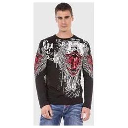 Cipo & Baxx Sweater CIPO & BAXX "Sweatshirts", Herren, Gr. S, schwarz, 95% Baumwolle, 5% Elasthan, unifarben, regular fit normal, Rundhals, Raglan&auml;rmel, Sweatshirts Sweater, mit trendigen Print