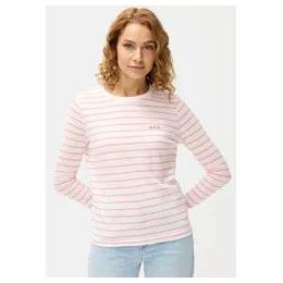 Langarmshirt Lascana, Damen, Gr. 40/42, rosa (wei&szlig;, ros&eacute;), Web, Obermaterial: 50% Baumwolle, 50% Polyester, gestreift, figurumspielend h&uuml;ftlang, Rundhals, Shirts Langarmshirt