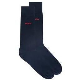 Businesssocken Hugo UNDERWEAR "2P RS UNI CC", Herren, Gr. 43-46, blau (dunkelblau 401), Baumwollmischung, unifarben, elastisch, Socken, mit kontrastfarbenem Hugo Logo-Schriftzug