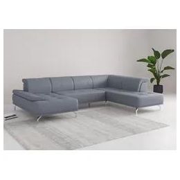 Wohnlandschaft Home Affaire "Caluna", bunt (graublau), B:334cm H:81cm T:235cm, Sofas, Wohnlandschaft, Inkl.Sitztiefenverstellung, wahlweise mit Kopf- und Armteilverstellung