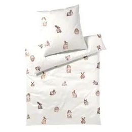 Bettw&auml;sche Elegante "Bunnies", beige (leinen), B/L: 135cm x 200cm, 1 Stk., 1 Stk., Mako-Satin, B/L: 80cm x 80cm, 2 Stk., Mako-Satin, Obermaterial: 100% Baumwolle, Bettw&auml;sche, Bettw&auml;sche, angenehmes Hautgef&uuml;hl