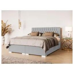 Bett Home Affaire "ALIY mit Matratze und Topper, in 3 Breiten (140, 160 und 180 cm)", grau, B:168cm H:122cm L:209cm, 100% Polyester, Betten, Bett, Boxspringbett mit Kopfteil, Bettkasten, Matratze (BFK/TFK) und Topper