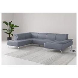Wohnlandschaft Home Affaire "Caluna", bunt (graublau), B:334cm H:81cm T:235cm, Sofas, Wohnlandschaft, Inkl.Sitztiefenverstellung, wahlweise mit Kopf- und Armteilverstellung