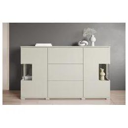 Sideboard OTTO HOME "Kenia", beige (kaschmir), B:150cm H:89cm T:39,5cm, FSC-zertifizierter Holzwerkstoff, Glas, Hartfaserplatte, Kunststoff, Sideboards, Sideboard, Sideboard mit 3 Schubladen, 6 F&auml;chern, Glast&uuml;ren, Breite 150 cm, Topseller