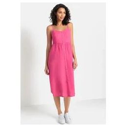 Sommerkleid Lascana, Damen, Gr. 42, N-Gr, pink, Web, Obermaterial: 58% Viskose, 28% Baumwolle, 14% Leinen, unifarben, figurumspielend Midi, V-Ausschnitt, Kleider Sommerkleid, aus Leinenmix mit Baumwolle, Midikleid, Strandkleid