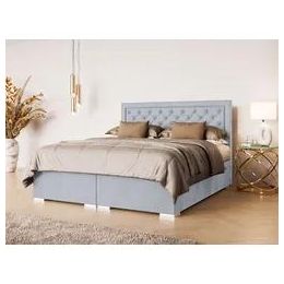 Bett Home Affaire "SACY mit Matratze und Topper, in 2 Breiten (160 und 180 cm)", silber, B:162cm H:121cm L:209cm, 100% Polyester, Betten, Bett, Boxspringbett mit Kopfteil, Bettkasten, Matratze (BFK/TFK) und Topper
