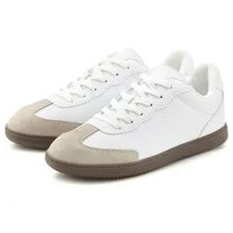 Sneaker ELBSAND "Freizeitschuh", Herren, Gr. 43, wei&szlig;, Obermaterial: 90% Lederimitat, 10% Rindsleder. Decksohle: 100% Polyester. Futter: 100% Polyester. Laufsohle: 100% Synthetik, unifarben mit Farbeinsatz, Schuhe Sneaker Retrosneaker, Retro Sneaker, Halbschuh, Schn&uuml;rschuh mit Lederanteil Unisex