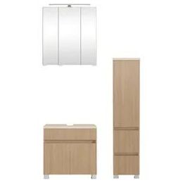Badm&ouml;bel-Set Welltime "EIXO, Set aus Spiegelschrank, Unterbeckenschrank und Midischrank", braun (eiche hell), B:90cm H:200cm T:35cm, Holzwerkstoff, Kastenm&ouml;bel-Sets, Badm&ouml;bel-Set, Set 90 cm breit, Badm&ouml;bel mit LED-Beleuchtung
