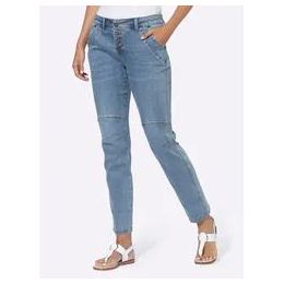Boyfriend-Jeans Heine, Damen, Gr. 48, Normalgr&ouml;&szlig;en, blau (blau, bleached), 95% Baumwolle, 3% Polyester, 2% Elasthan, unifarben, lang, Jeans
