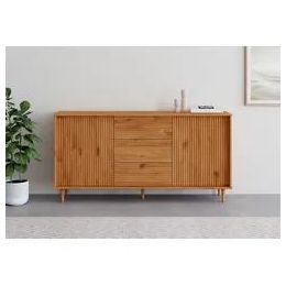 Sideboard OTTO HOME "Malmedy Front mit gefr&auml;sten Rillen", beige (natur gebeizt, gewachst), B:160cm H:80cm T:38cm, FSC-zertifiziertes Massivholz, MDF, Sideboards, Sideboard, Kommode aus massivem Kiefernholz, Push-to-open, Breite 160 cm