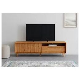 Lowboard OTTO HOME "Malmedy Front mit gefr&auml;sten Rillen", beige (natur gebeizt, gewachst), B:180cm H:50cm T:38cm, FSC-zertifiziertes Massivholz, MDF, Sideboards, Lowboard, TV-Kommode aus massivem Kiefernholz, Push-to-open, Breite 180 cm