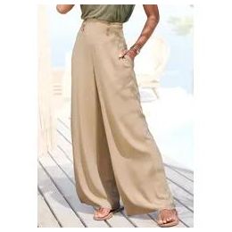 Palazzohose Lascana, Damen, Gr. 38, N-Gr, beige (sand), Web, Obermaterial: 100% Viskose, unifarben, figurumspielend bodenlang, Hosen Palazzohose, mit Taschen, Sommerhose, Wide-Leg