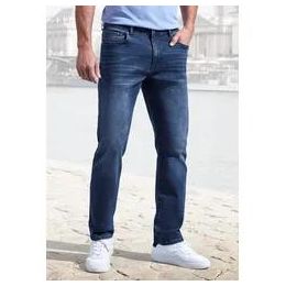 5-Pocket-Jeans John Devin "Straight-fit Jeans", Herren, Gr. 33, L&auml;nge 32, blau (schwarz, blau, denim), Denim/Jeans, Obermaterial: 98% Baumwolle, 2% Elasthan, Destroyed-Effekte, straight fit lang, Jeans 5-Pocket-Jeans, aus elastischer Denim-Qualit&auml;t