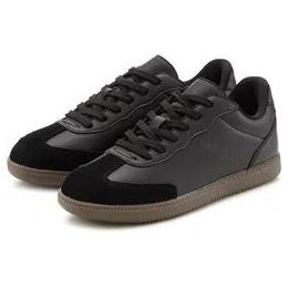 Sneaker ELBSAND "Freizeitschuh", Herren, Gr. 43, schwarz, Obermaterial: 90% Lederimitat, 10% Rindsleder. Decksohle: 100% Polyester. Futter: 100% Polyester. Laufsohle: 100% Synthetik, unifarben mit Farbeinsatz, Schuhe Sneaker Retrosneaker, Retro Sneaker, Halbschuh, Schn&uuml;rschuh mit Lederanteil Unisex