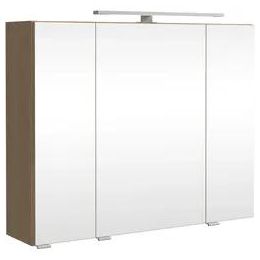 Spiegelschrank Welltime "EIXO, 3 T&uuml;ren, 6 verstellbare Glasb&ouml;den, ged&auml;mpfte Scharniere", braun (eiche hell), B:80cm H:64cm T:20cm, Schr&auml;nke, Spiegelschrank