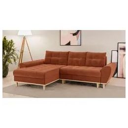 Ecksofa Home Affaire "Ahrdorf mit Bettfunktion und Bettkasten, Ma&szlig;e: B/H/T 268/86/175 cm", orange (terra), B:268cm H:86cm T:175cm, 100% Polyester, Sofas, Ecksofa, L-Form mit 3 R&uuml;ckenkissen und moderne gerundete Armlehnen