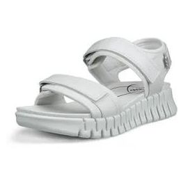 Sandalette Ecco "Ecco GRUUV SOL W", Damen, Gr. 38, wei&szlig;, Leder, Schuhe Sandalette, Plateau, Sommerschuh, Sandalette mit praktischem Klettverschluss